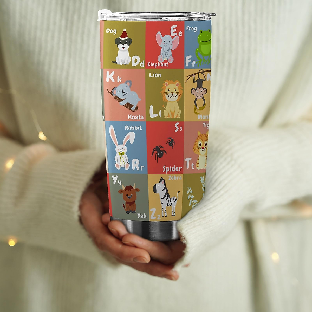 Animals Tumbler With Flip Lid Stainless Steel Coffee Cups Insulated Travel Tumbler for Hot and Cold Drinks Travel Mug for Hiking Camping Office Coffee Cups Animals 20oz