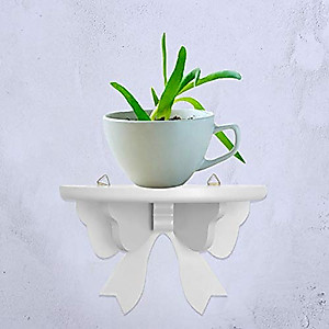 Zerodeko Wood Wall Shelves Bow Shaped: White Wooden Floating Shelf Rustic Wall Display Shelf Flower Pot Holder for Room Home Wall Decor