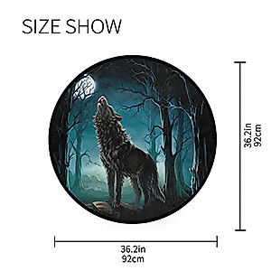 ALAZA Animal Wolf in The Dark Round Area Rug Non-Slip Floor Mat for Dorm Bedroom Living Room Home Decor 3ft Diameter