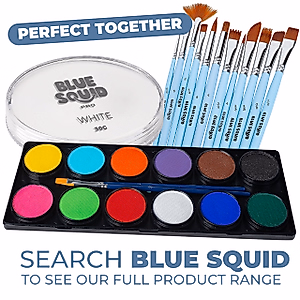 Blue Squid PRO Face Paint - Professional Water Based Single Cake Facepaint & Body Paints - SFX Makeup, Kids Adults Face Painting for Costume, Halloween, Cosplay - Classic White 30g / 1oz