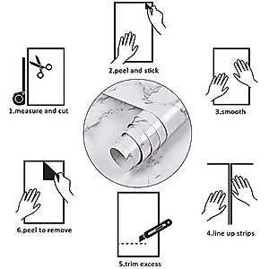 Caltero Marble Contact Paper 15.7" x 118" White Grey Marble Wallpaper Peel and Stick Glossy Marble Contact Paper Self Adhesive Contact Paper for Countertop Kitchen Cabinets Bathroom