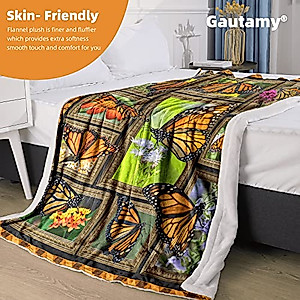 Butterfly Throw Blanket for Womens, Butterfly Gifts for Buttefly Lover, Soft Cozy Lightweight Warm Fleece Flannel Blankets and Throws for Christmas Valentines ( 60" x 80", Yellow)
