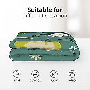 Frog Blanket Green Leaf Cute Frog Throw Blanket for Kids Adults, Frog Gift for Frog Lover, Soft Cozy Flannel Blankets for Couch Sofa 50x40 Inches