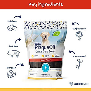 ProDen PlaqueOff System Dental Care Bones - Dog Teeth Cleaning Bones for Oral Hygiene - Supports Fresh Breath & Healthy Mouth for Dogs - Medium/Large Canine Formula - Bacon Flavor - 17 oz