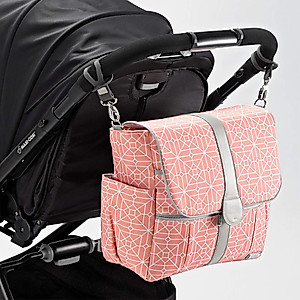 JJ Cole - Backpack, Gender Neutral Large Capacity Diaper Bag, Multifunctional, Stylish, with Stroller Clips and Changing Pad, Coral Tile