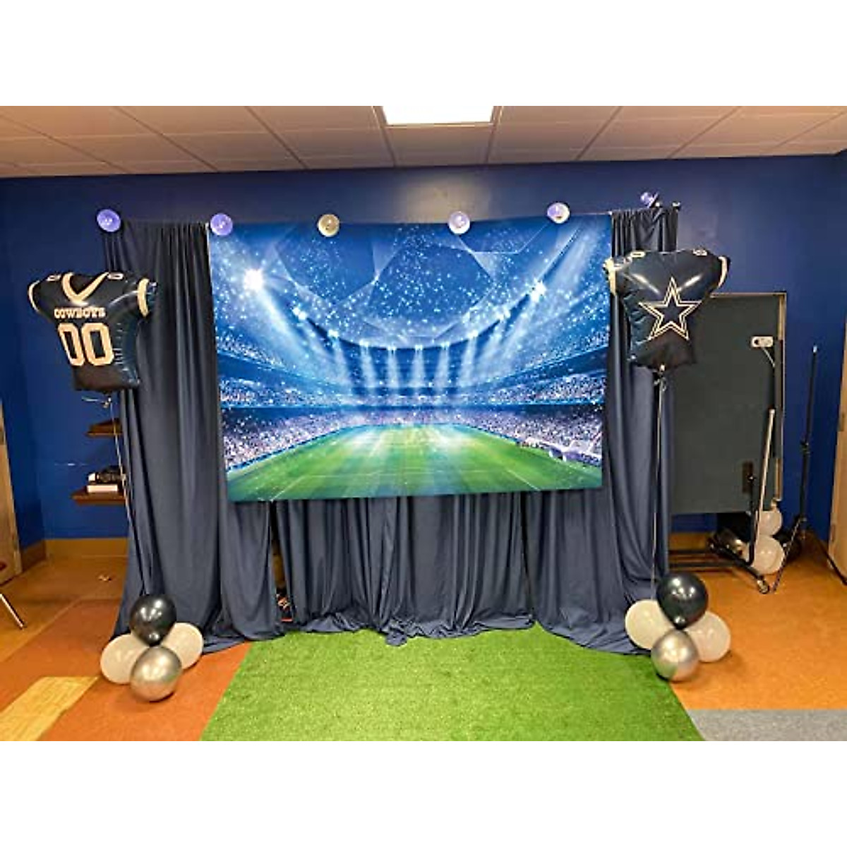Soccer Field Backdrop Stadium Soccer Competition Fans Night Spotlight Background Adults Man Boy Birthday Party Football Match Wall Decorations Photo Shoot Props 7x5FT