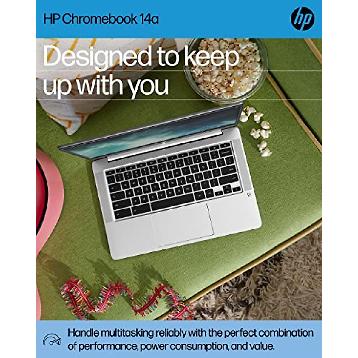 HP Chromebook 14 Laptop, Intel Celeron N4120, 4 GB RAM, 64 GB eMMC, 14" HD Display, Chrome OS, Thin & Portable, 4K Graphics, Long Battery Life, Ash Gray Keyboard (14a-na0210nr, 2022, Mineral Silver)