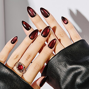 Press on Nails Short- Gel Handmade False Nails Blood Red, 30pcs Square shape Glue on Nails with design,Stick on Nails Acrylic False Nails Manicure Kits for Women Gift by Lacheer