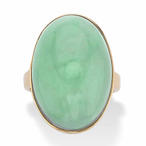 PalmBeach Jewelry 14K Yellow Gold Plated Sterling Silver Oval Shaped Genuine Aquamarine or Green Jade Cabochon Ring Size 8