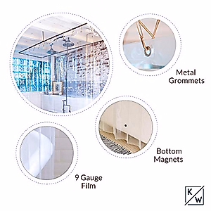 Kent & West - USA Made PEVA Shower Curtain Liner | PVC Free | Clear & Durable | Metal Grommets | 9 Gauge | Bottom Magnets | 72" W x 84" H (Extra Long)