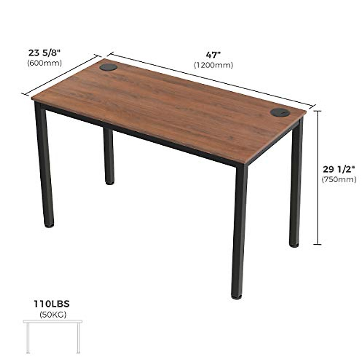 It's_Organized Study Computer Desk 47" Home Office Writing Desk, Modern Simple Style PC Table, Student Study Desk,Easy to Assemble,Black Metal Frame,Oak Black