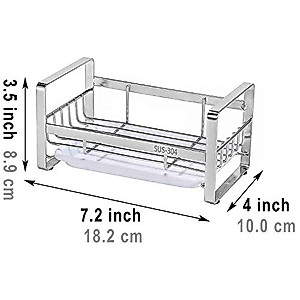 JiangWaveT Sponge Holder,SUS304 Stainless Steel Rust Proof Soap Holder for Kitchen Sink,Kitchen Sink Organizer, Sink Caddy, Sink Tray Drainer Rack with Removable Tray,Silver