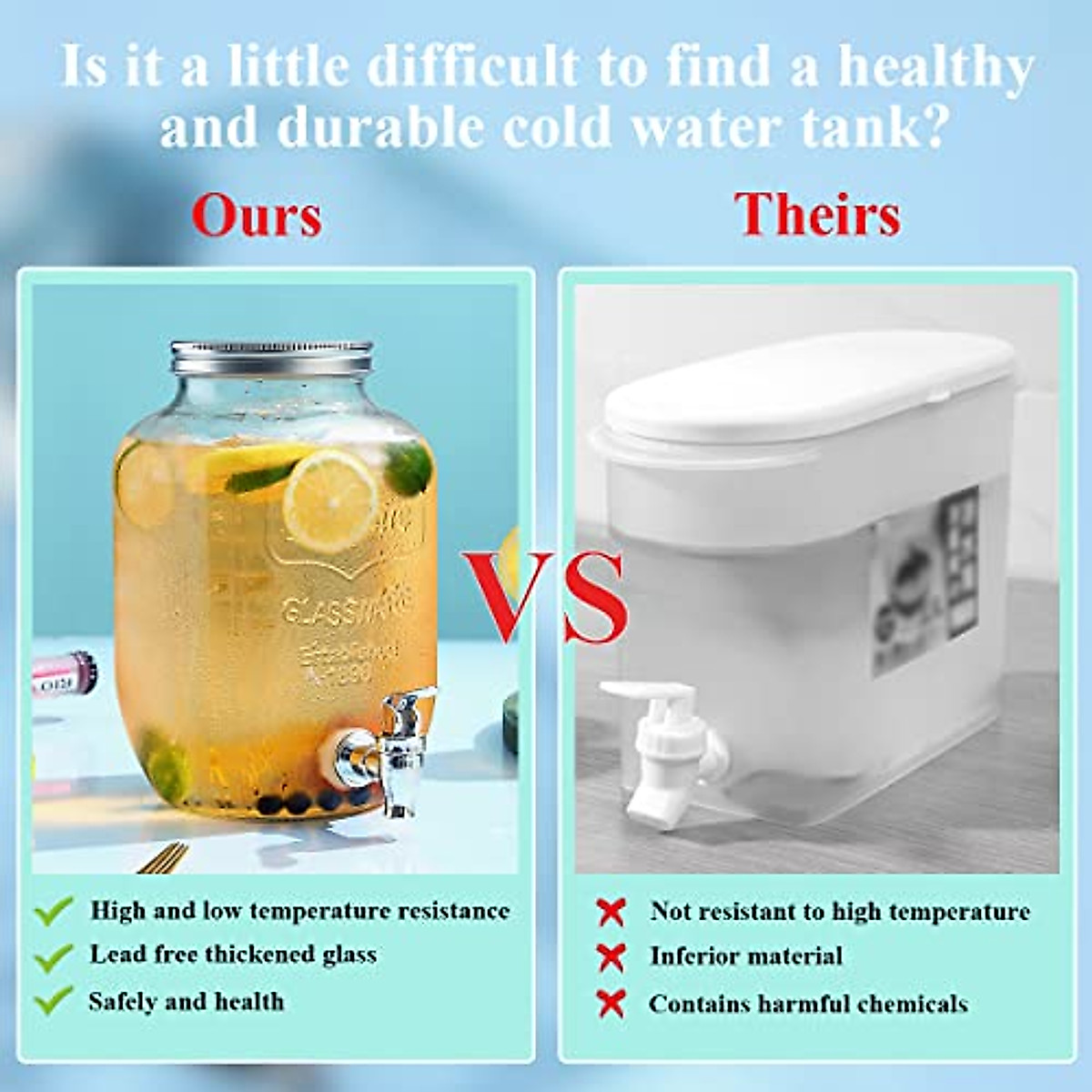 Berglander Glass Beverage Dispenser, 1 Gallon Drink Dispenser for Parties with Leak-proof Faucet, Convenient Wide Mouth And Stainless Steel Lid Seals Securely to Keep Your Beverages Fresh