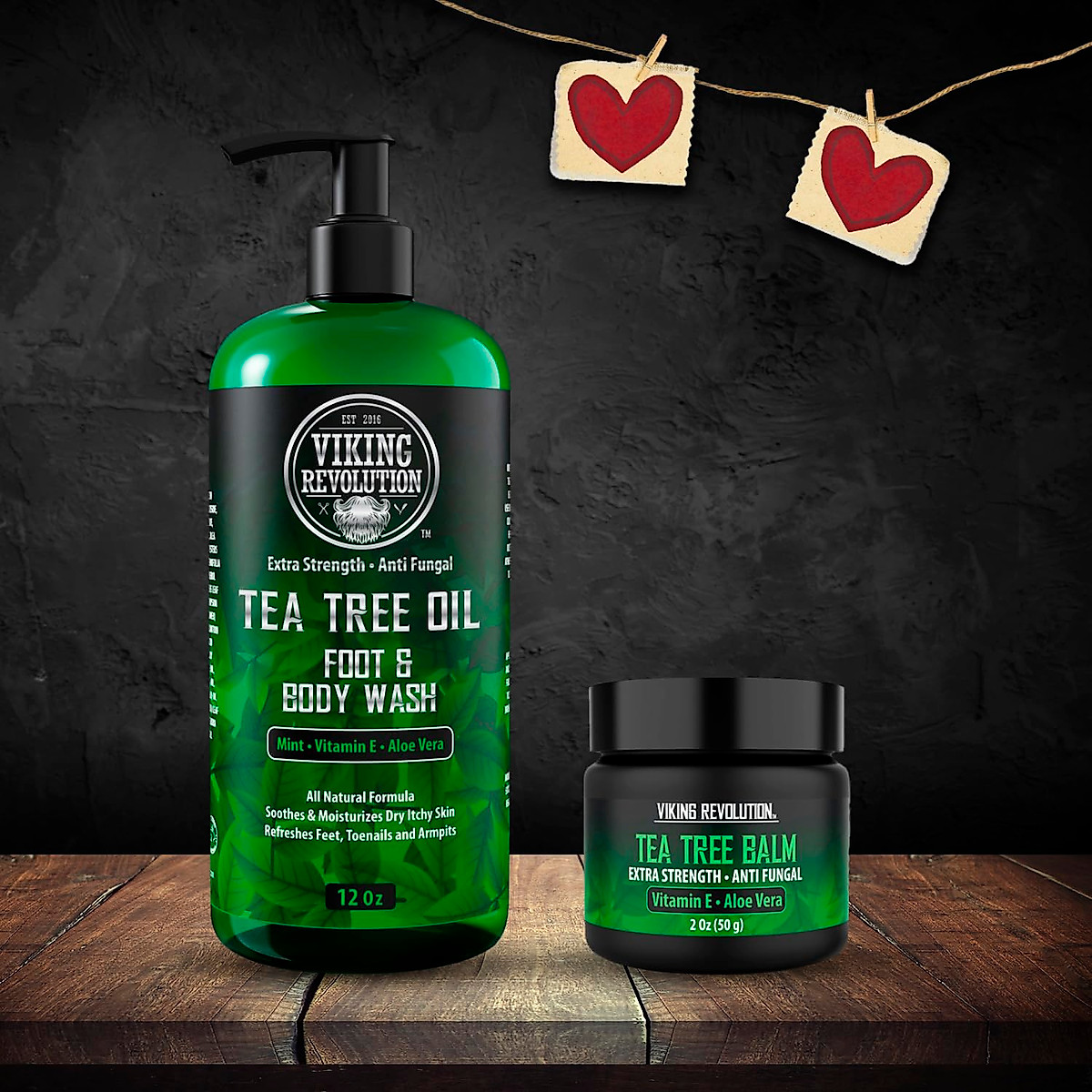 Viking Revolution Skin Cleaning Agent Tea Tree Kit for Men - Tea Tree Oil Set with Body Wash & Balm - Hydrating, Helps Athlete's Foot, Jock Itch, Eczema & Body Odors - Extra Strength, 2 Piece Set