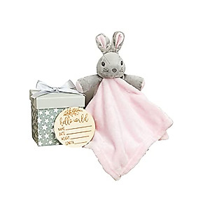 Bunny Lovey Bunny Security Blanket Loveys for Baby Girls Milestone Gift Set Box Present New Baby Newborn Pink Toy Baby Security Blankets for Girls Personalize