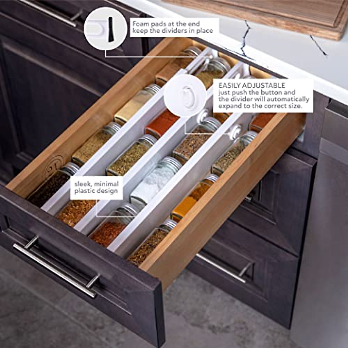 Adjustable Drawer Dividers - Lock in Place, Non-Slip, Expandable Separators, No Tools Required. Great Organizer for Closet, Dresser, Drawer, Office Desk and Kitchen Organization. (4-PACK)