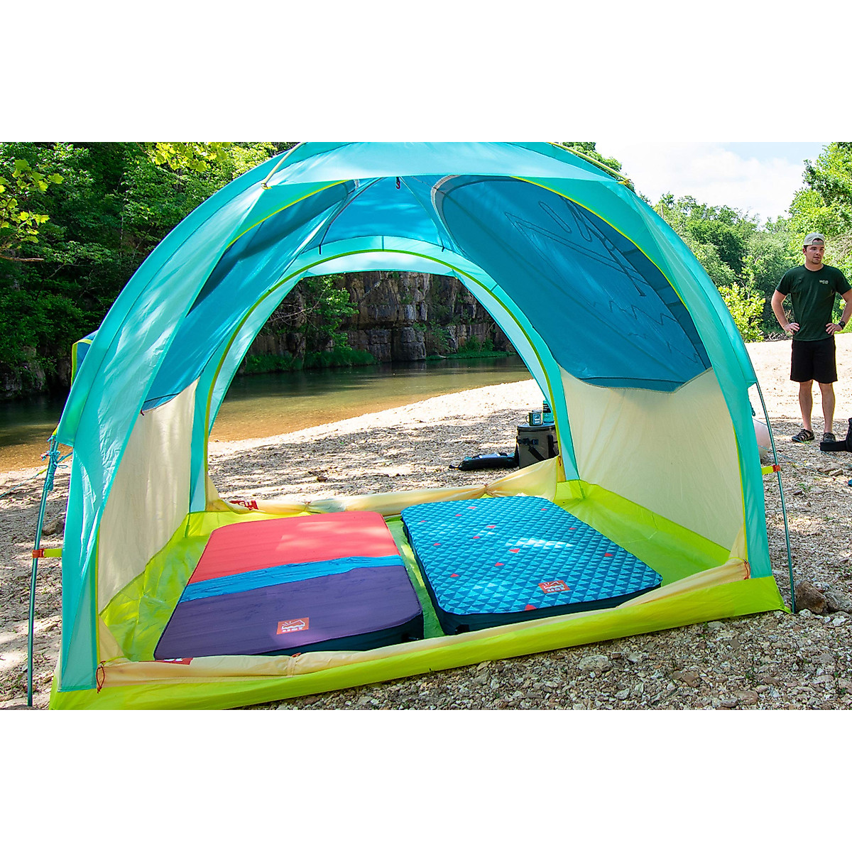 ust house party car camping tent with single layer design, heavy duty waterproof construction and storage pockets for backpacking, camping, hiking and breakdance parties - 4 person