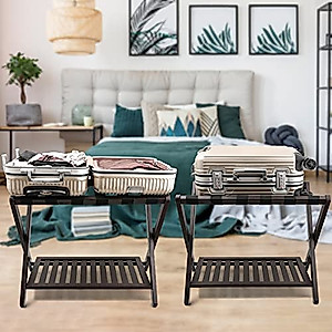 Purbambo Luggage Rack, Bamboo Folding Luggage Rack Suitcase Stand with Storage Shelf for Home Bedroom Guest Room - Brown