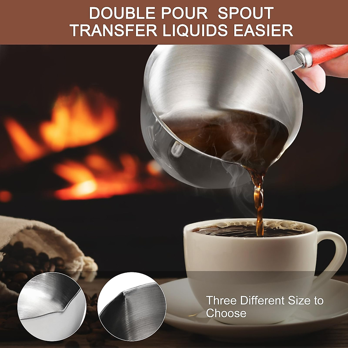 Stainless Steel Hot Oil Pan With Wooden Handle Breakfast Pot Milk Pan Small Saucepan For Making Sauces Reheating Soup Heating Milk(500ml)