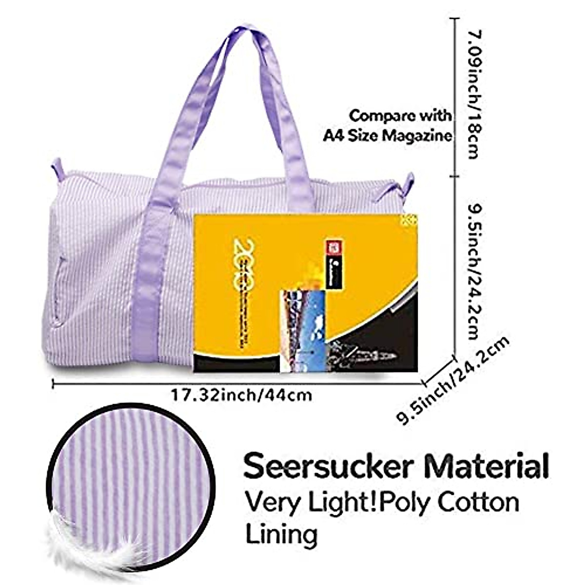 Gabigaba Kids Travel Overnight Bag Seersucker Carry On Lightweight Weekender Duffel Bag for Boys and Girls (Lavender)