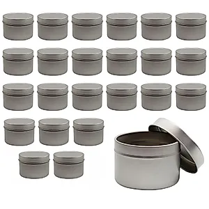 Cornucopia Brands 4-Ounce Metal Tins/Candle Tins (24-Pack); Round Containers w/Slip-On Lids for Party Favors, Candle Making, Spices, Gifts