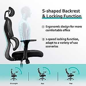 Ergonomic Office Chair, KERDOM Home Desk Chair, Comfy Breathable Mesh Task Chair, High Back Thick Cushion Computer Chair with Headrest and 3D Armrests, Adjustable Height Home Gaming Chair