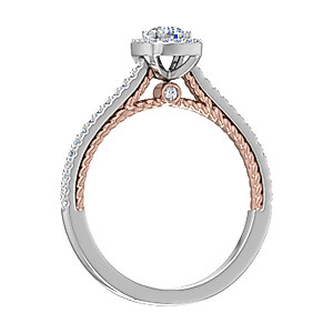1/2 Carat Diamond Cushion Shape Halo Engagement Ring in 10K White & Rose Gold (Ring Size 7)