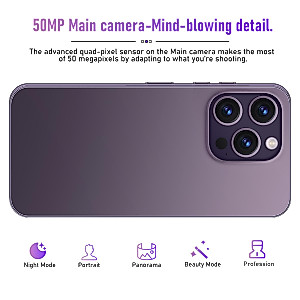 Deeptick Unlocked Cell Phones 2023 Android 13 Smartphone with Dynamic Island 8GB+128GB 8-Core Mobile Phones 50MP+8MP Camera 6.54" HD Screen Long Battery Life Phone with 4G Dual SIM(Pueple)