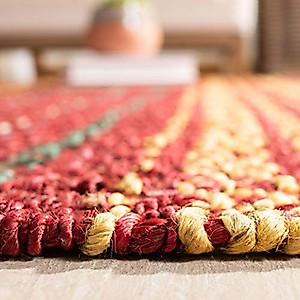 SAFAVIEH Natural Fiber Collection Runner Rug - 2'6" x 8', Red & Gold, Handmade Stripe Jute, Ideal for High Traffic Areas in Living Room, Bedroom (NF202Q)