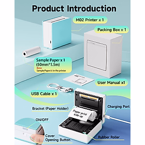 Memoking Print Pods Mini Printer - Inkless Sticker Printer Machine M02 Print Pod Bluetooth Portable Mini Printer for iPhone Thermal Pocket Printer Sticky Note Printer for Note, Photo, DIY, Scrapbook