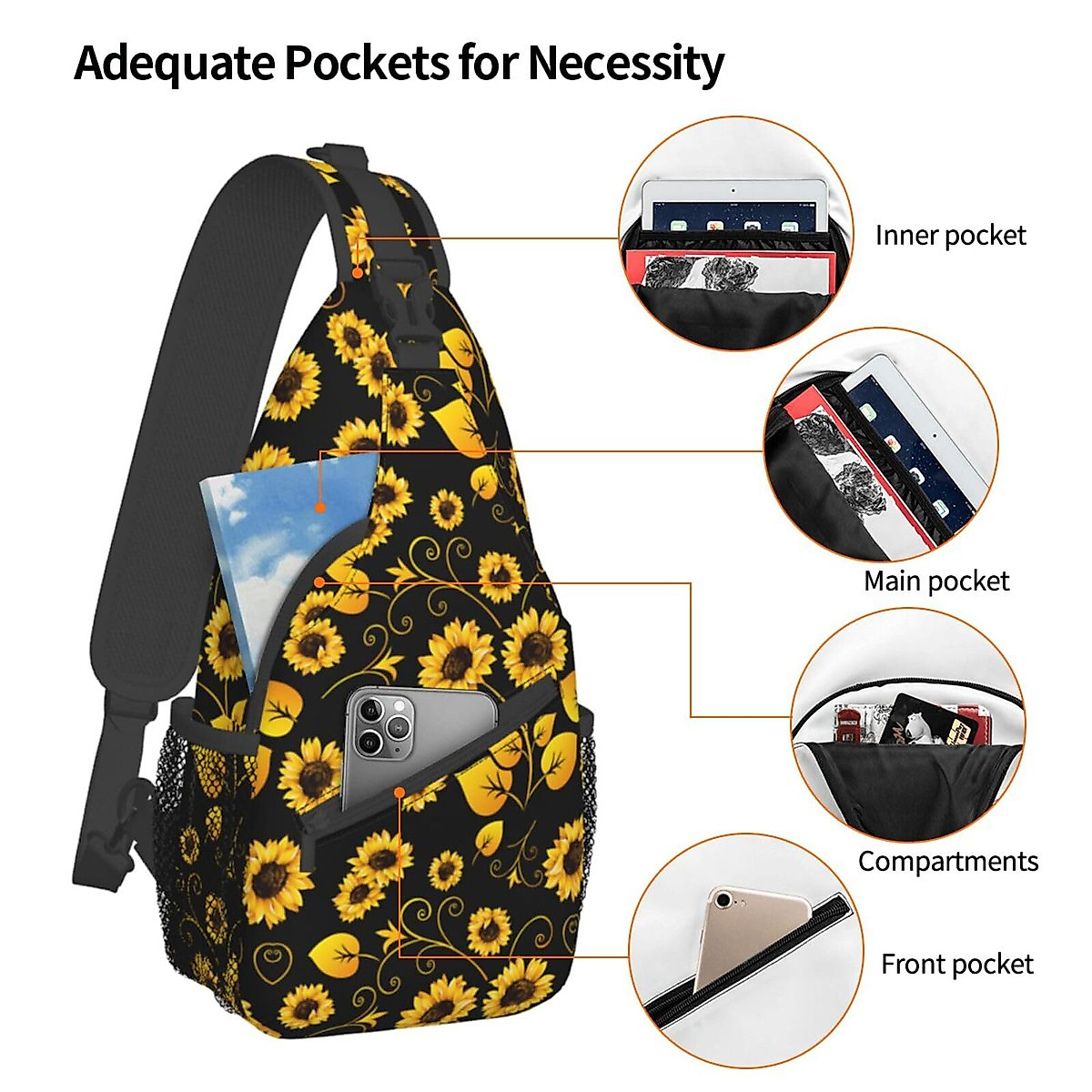 qyopvli Sunflower Sling Bag Crossbody Backpack Hiking Travel Daypack Chest Bag Lightweight Shoulder Bag For Women Men