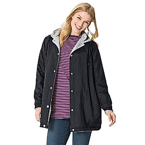 Woman Within Women's Plus Size Fleece Nylon Reversible Jacket - 3X, Black Heather Grey