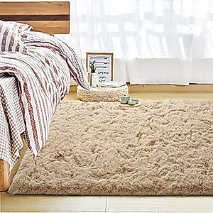 Andecor Soft Fluffy Bedroom Rugs, 8 x 10 Feet Indoor Shaggy Plush Area Rug for Boys Girls Kids Baby College Dorm Living Room Home Decor Floor Carpet, Camel