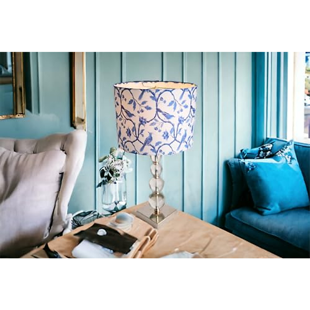 Tristan Home Premium Blue and White Floral Cylinder Drum Lamp Shade Spider Fitting 13x13x9 Inches