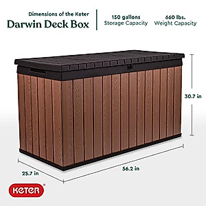 Keter Darwin 100 Gallon Resin Large Deck Box - Organization and Storage & Darwin 150 Gallon Resin Large Deck Box - Organization and Storage for Patio Furniture, Outdoor Cushions, Garden Tools