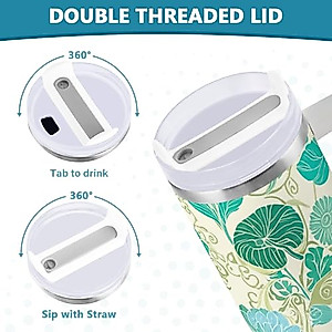 Vacuum Insulated Tumbler 30 Oz with Handle and Straw Lid, Retro Teal Floral