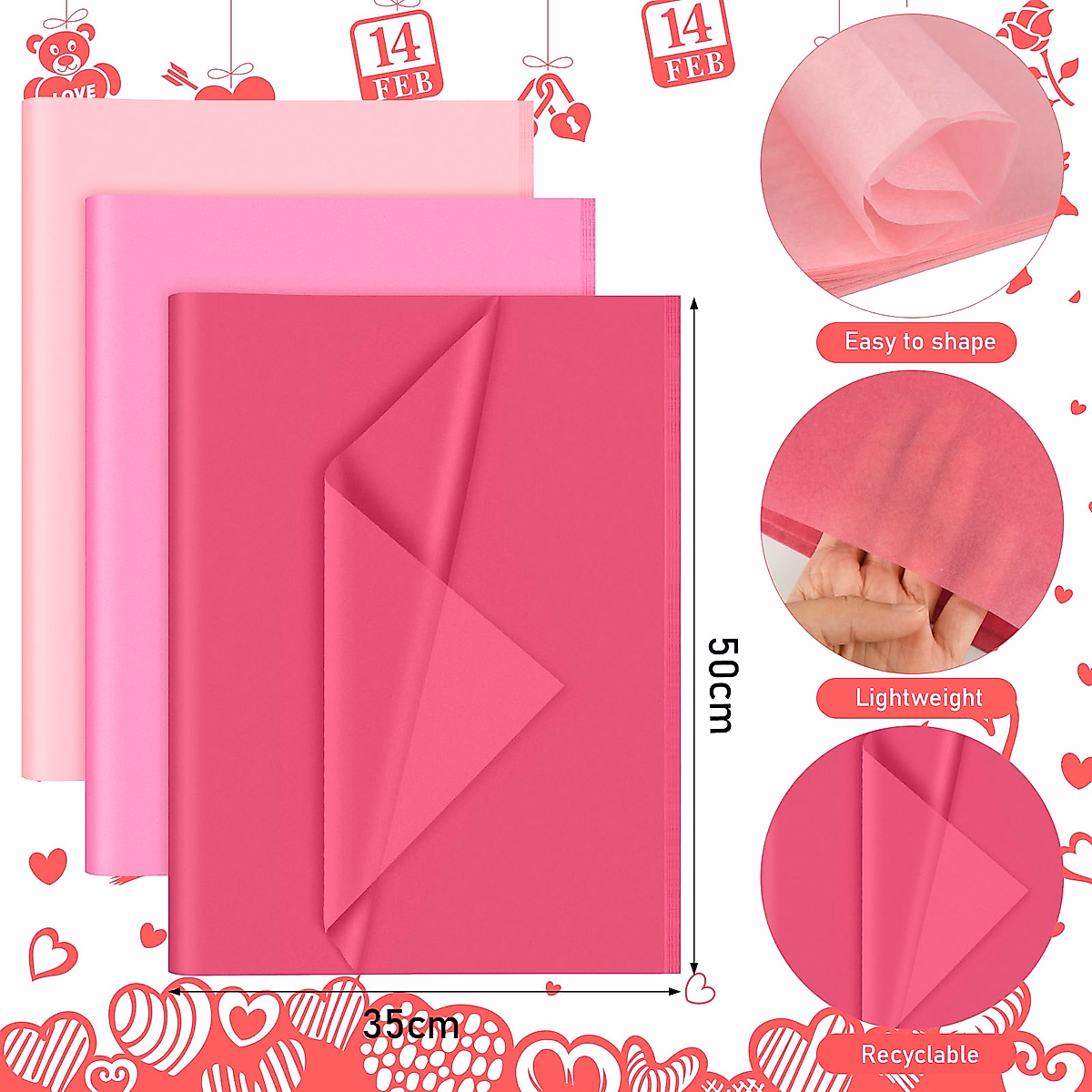 PLULON 60 Sheets Pink Tissue Paper Bulk and 60 Sheets Brown Tissue Paper Bulks