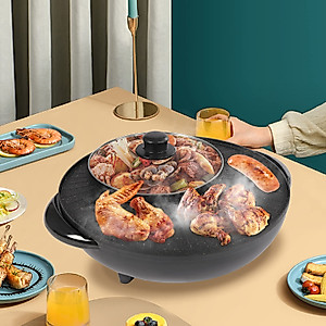 Circular Edition Hotpot Grill Combo Indoor Korean BBQ, Hot Pot and Frying Pan Electric Hot Pot with Divider Large Capacity Portable Grill, for 2-6 People Family and Friends Dinner, Parties, Camping