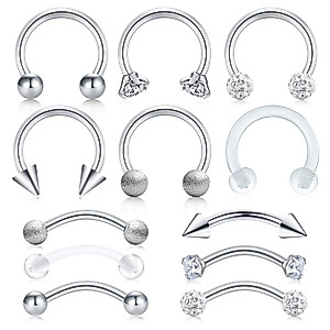 FECTAS 16G Lip Labret Studs Medusa Piercing Rings Eyebrow Ring Helix Conch Tragus Daith Rook Cartilage Flat Back Earrings Hoop Jewelry