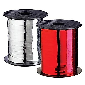 Silver Ribbon Curling Gift Wrapping Ribbons Red Valentine Holiday Clearance Metallic Silver & Red Set Shiny for Xmas, Birthday/New Year Party Decoration, Wedding Gift Wrap 500 Yards