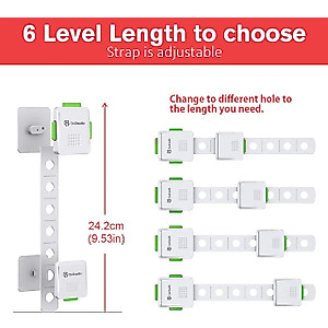 Baby Safety Cabinet Locks with Adjustable Strap,No Drilling,Baby Proofing for Refrigerators, Toilets, Doors,2/8 Count,Green/Grey