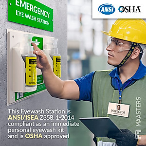 MAASTERS BPA Free Portable Eye Wash Station OSHA Approved - Wall-Mounted First Aid Eye Wash Kit w/Mirror & 2X 16oz Empty Bottles - No Eye Wash Solution Included - Emergency Eyewash