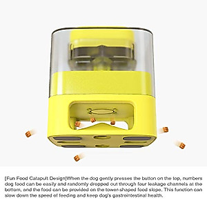 Pet Instant Non-Electric Automatic Dog Fun Food Catapult Dispenser, Square Transparent Visible Granary Slow Feeder for Pets, with Anti-Slip Rubber Pad for Cats Dogs Toys Yellow