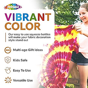 Mosaiz Tie Dye Kit, Tie Dye Party Kit for Adults and Large Groups, Permanent Fabric Dye Art Set, Spray Tie Dye for Creative Activities and DIY for Kids, Pre Filled, Non Toxic, Easy to Use, No Mess