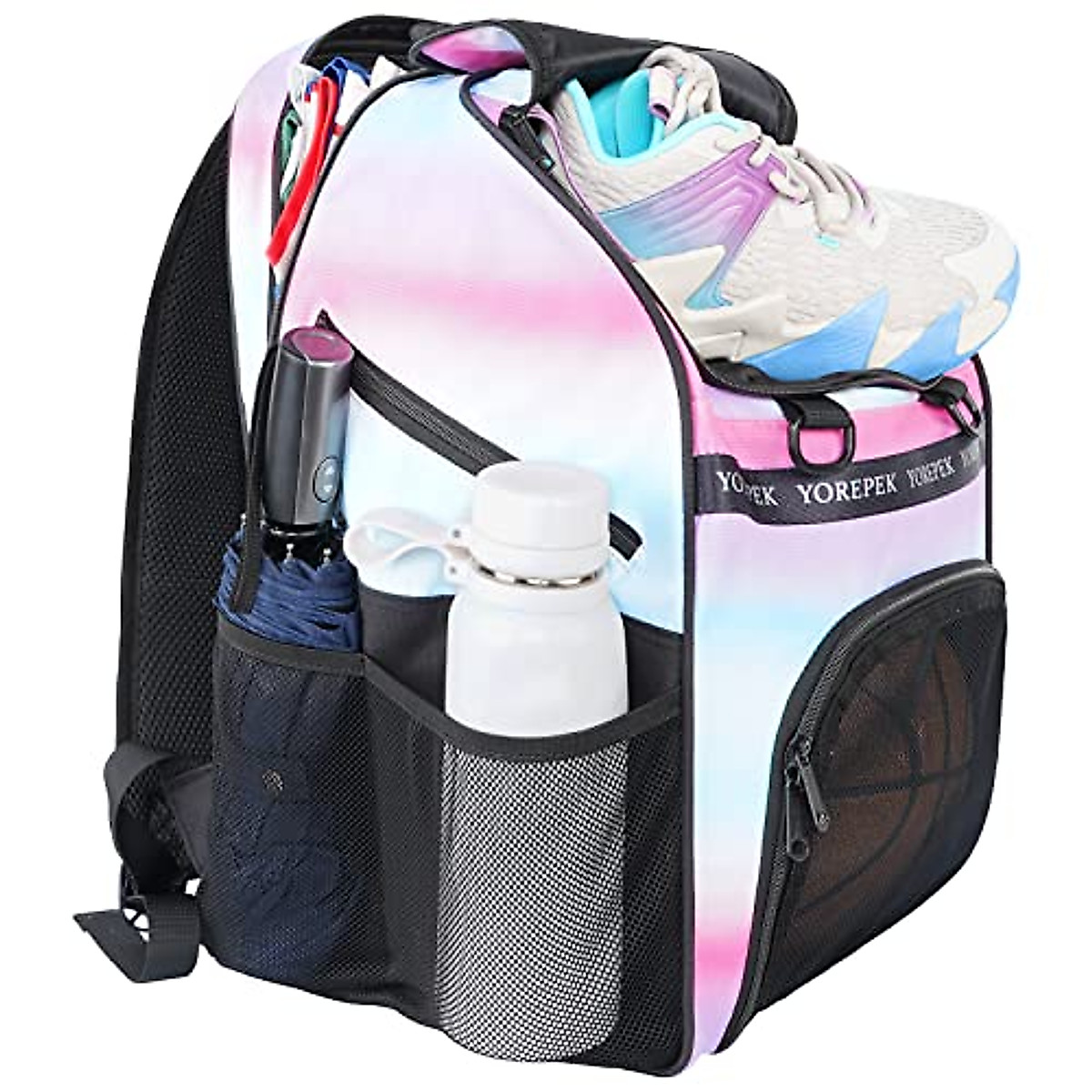 YOREPEK Basketball Bag, Large Basketball Backpack with Shoe Compartment and Ball Holder for daughter son, Water Resistant Soccer Bag for Sport Training Equipment Fits Volleyball Football Gym Pink