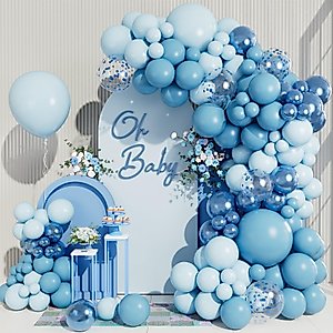 138pcs Blue Balloon Arch Garland Kit with Different Size Metallic Macaron Pastel Blue Confetti Balloons for Baby Shower Birthday Wedding Ocean Themed Party. Background Party Decoration
