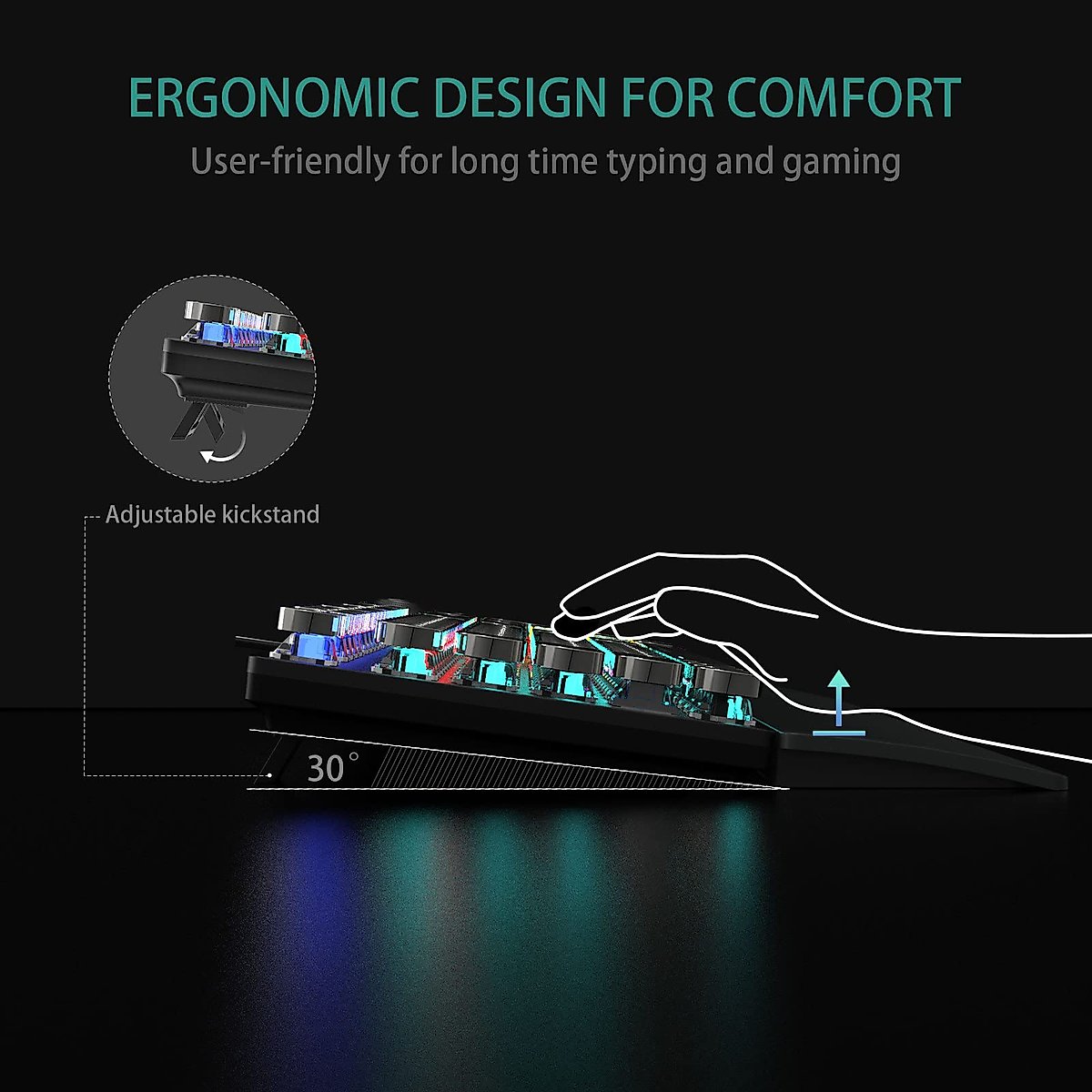 AULA F2088 Typewriter Style Mechanical Gaming Keyboard Blue Switches,Rainbow LED Backlit,Removable Wrist Rest,Media Control Knob,Retro Punk Round Keycaps,USB Wired Computer Keyboard