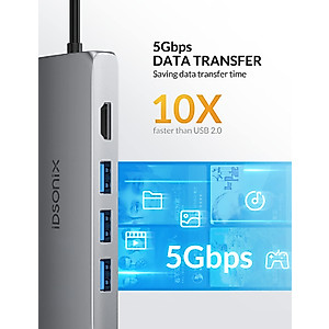 USB C Hub Multiport Adapter, Docking Station 6 in 1 USB-C Hub Adapter [4K HDMI-Compatible Output Port / 3 USB-A Ports/TF/SD Slots] Compatible with MacBook/ChromeBook/Surface Go/USB C Device
