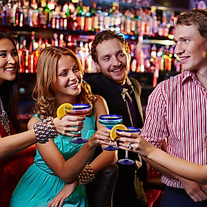 Margarita Glasses Set of 6 Hand Blown Glasses with Cobalt Blue Rim 14 oz Margarita Glasses for Cocktail Champagne Martini Glasses, Dishwasher Safe