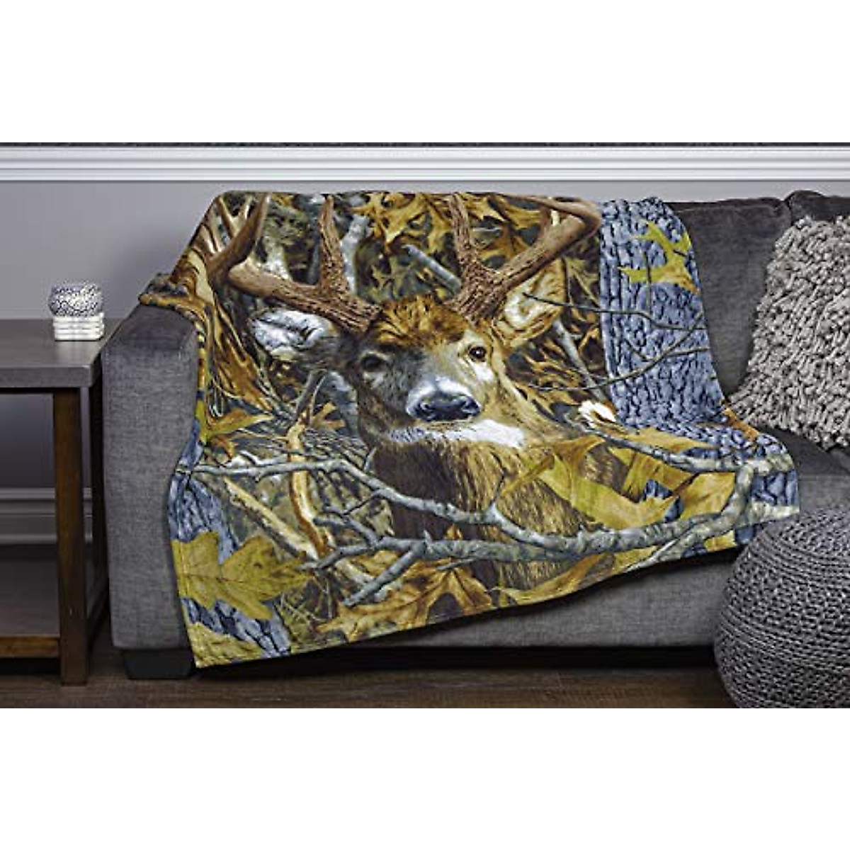 Dawhud Direct Camo Buck Deer Fleece Blanket for Bed Size 50" x 60" Woodland Fleece Throw Blanket for Men, Women and Kids Super Soft Plush Deer Blanket Throw, Animal Print Blanket, Blanket for Kids